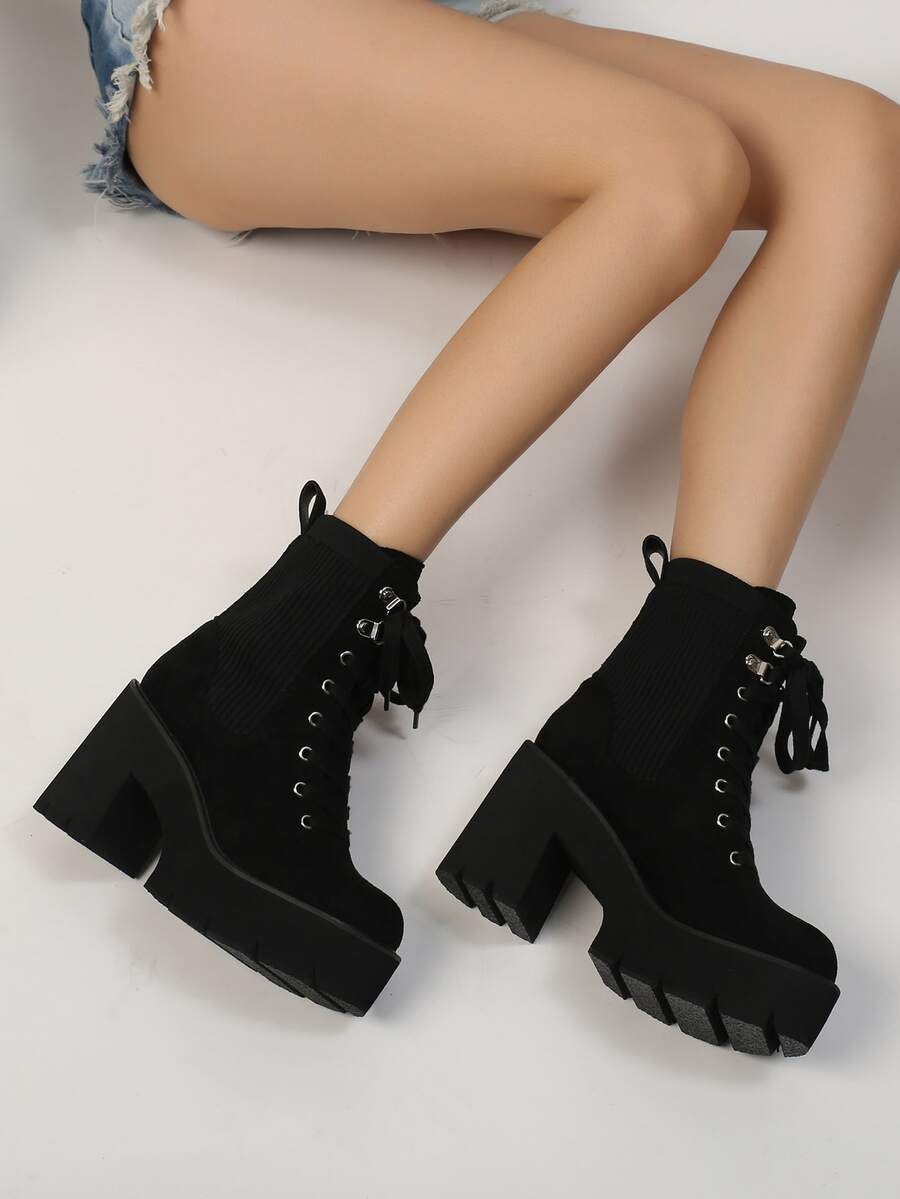 Punk Style Boots Faux Suede Lace-up Front Boots | SHEIN UK