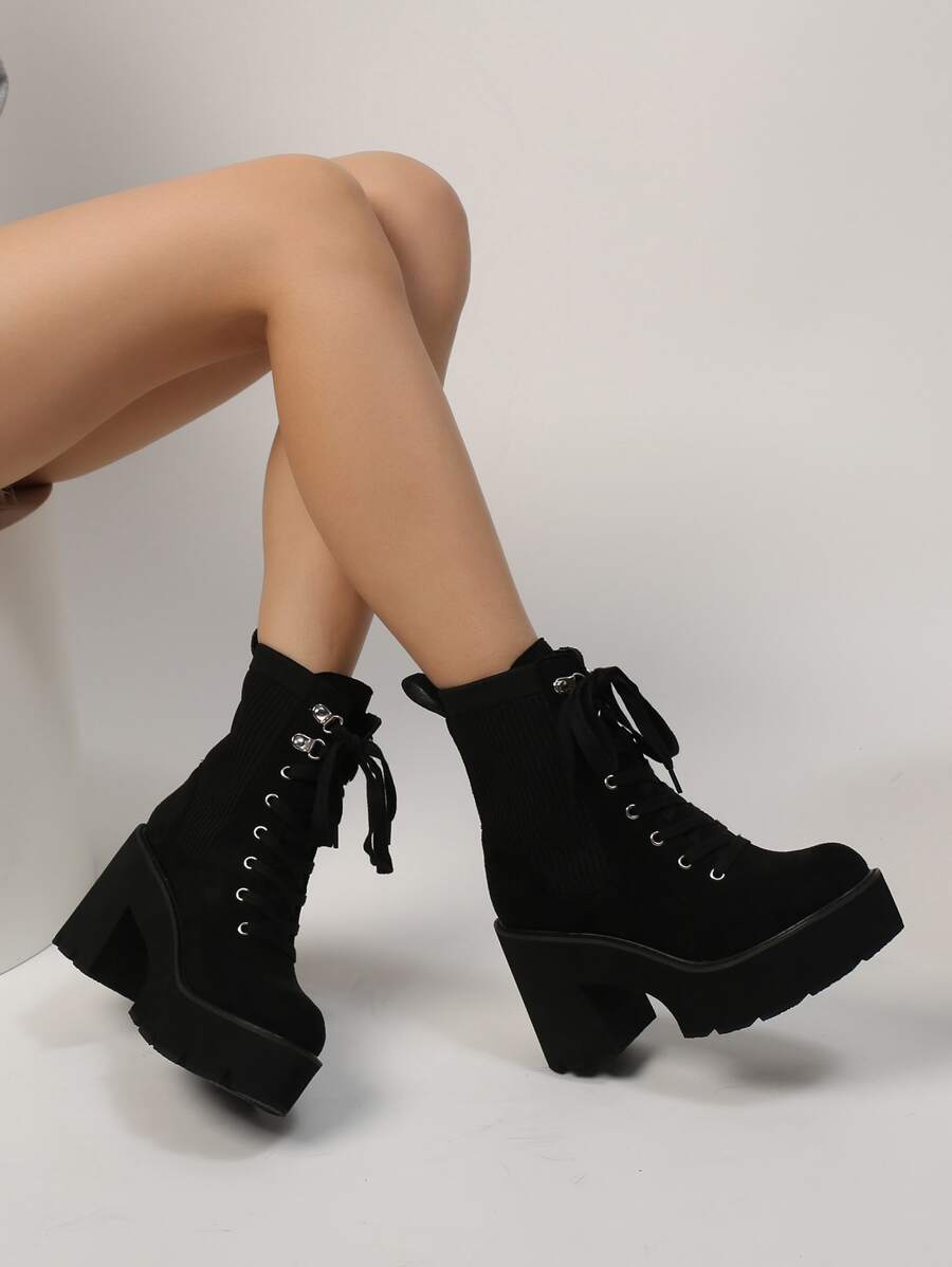 Punk Style Boots Faux Suede Lace-up Front Boots | SHEIN UK