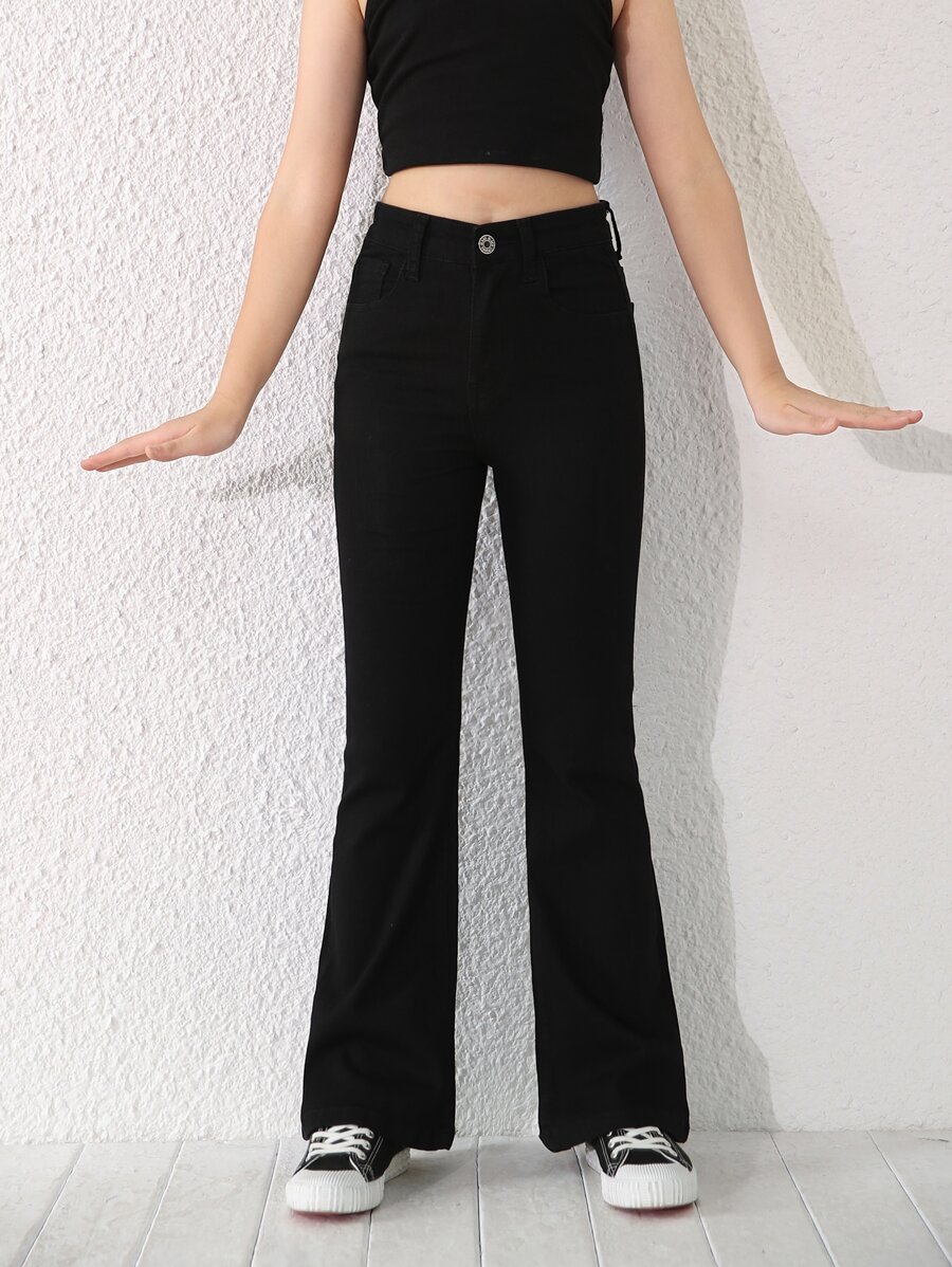 Tween Girl Single Button Flare Leg Jeans | SHEIN UK