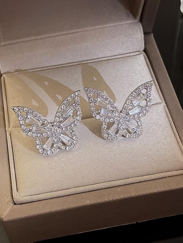 Cubic Zirconia Butterfly Decor Stud Earrings | SHEIN USA