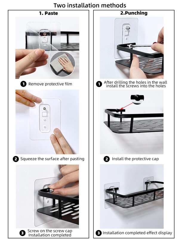 1pc Solid Wall Mounted Bathroom Storage Rack,Shower Caddy Shelf ...