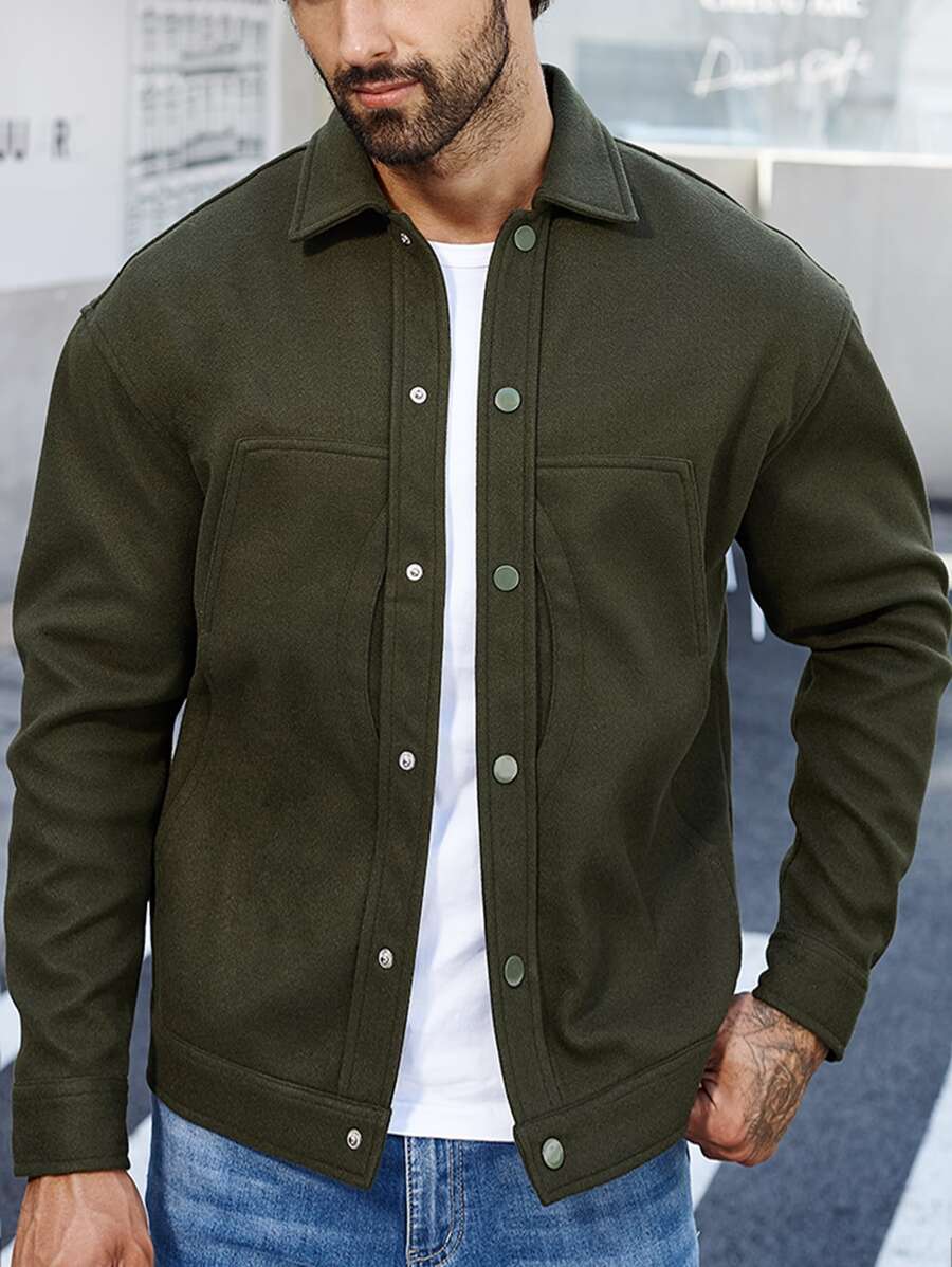 Manfinity Men Solid Button Front Overcoat | SHEIN USA