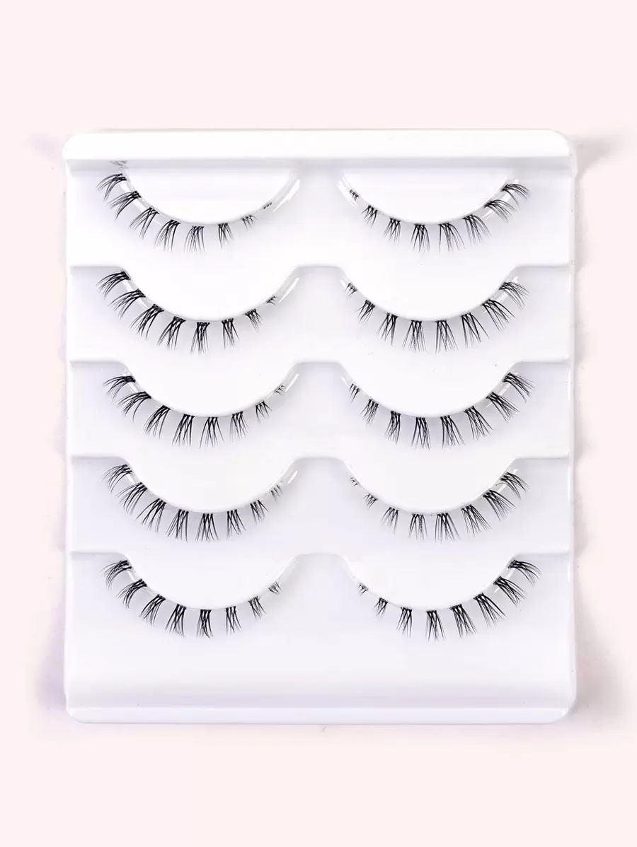 Full False Lashes 5pairs Faux Mink Lashes Wispy Clear Band Natural Long ...