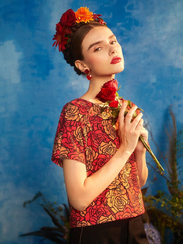 Frida Kahlo X Shein X Designer Shein X Cw2 Camiseta Con Estampado
