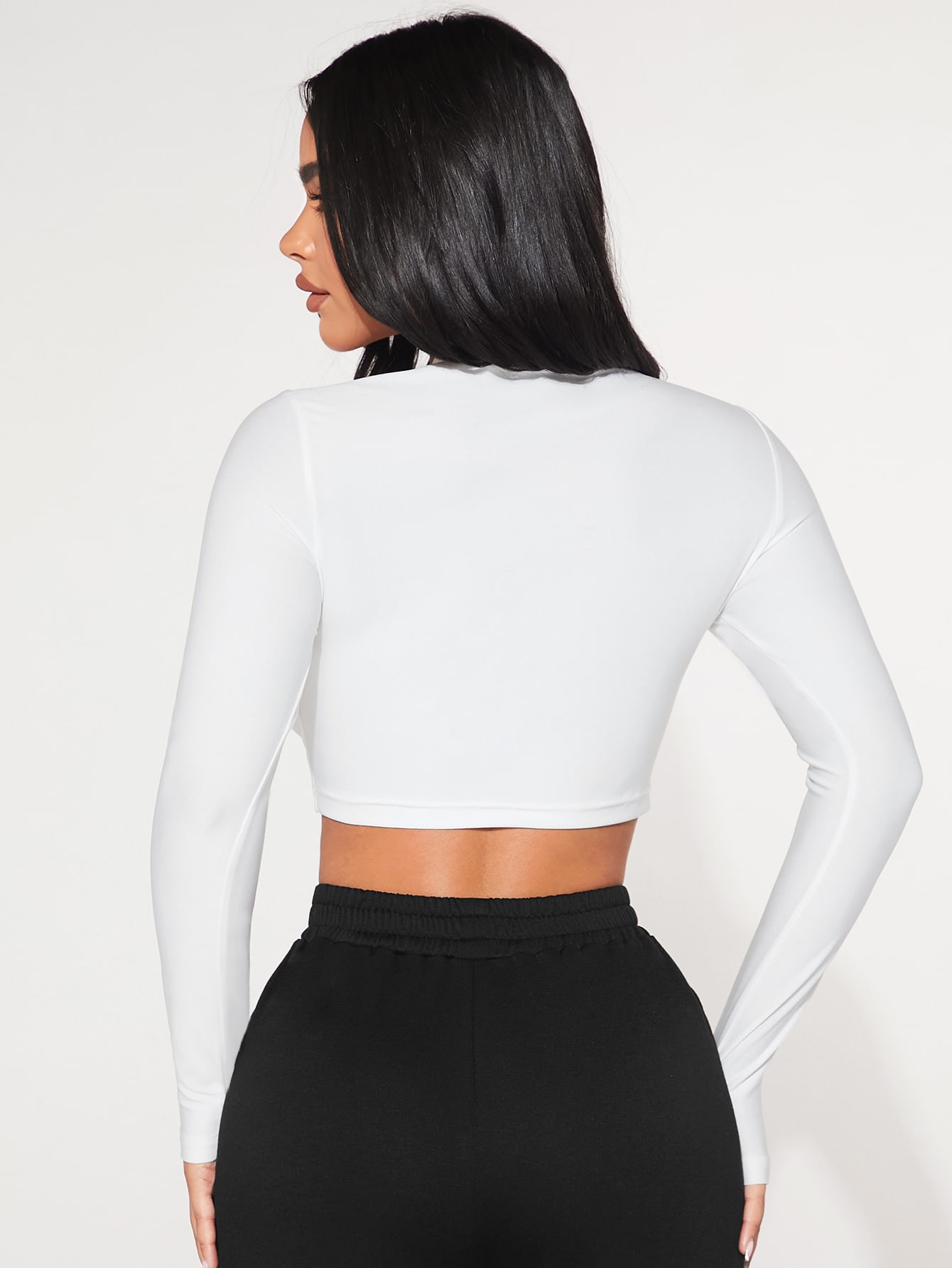 SHEIN PETITE Mock Neck Solid Crop Tee | SHEIN USA