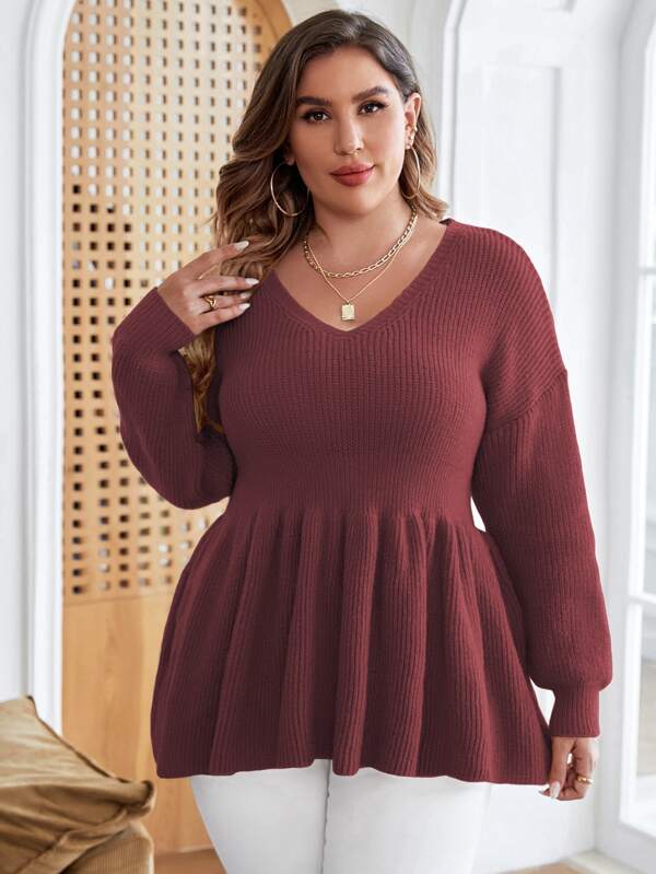 SHEIN LUNE Plus Drop Shoulder Peplum Sweater | SHEIN USA