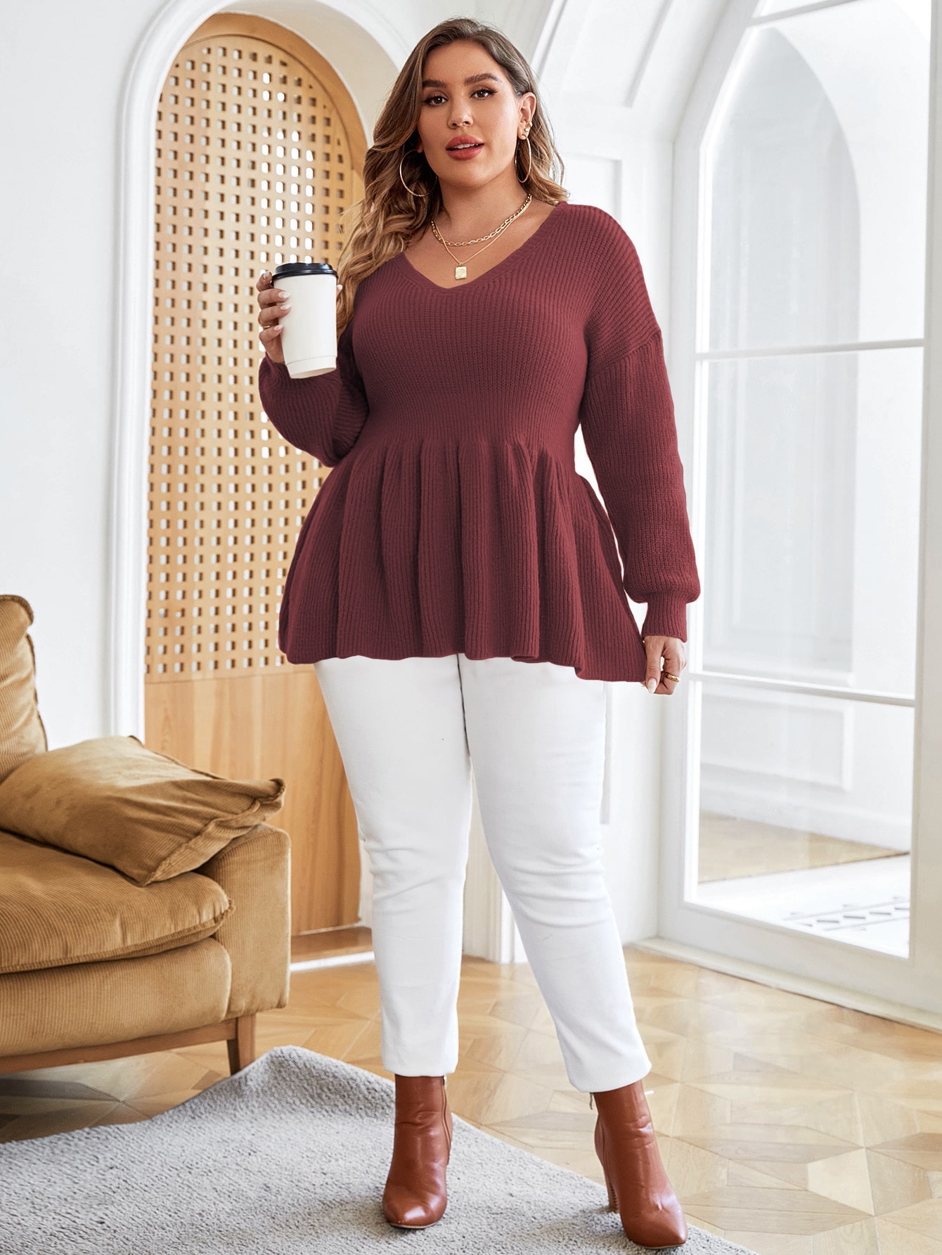 SHEIN LUNE Plus Drop Shoulder Peplum Sweater | SHEIN USA