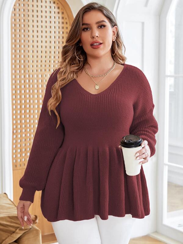 SHEIN LUNE Plus Drop Shoulder Peplum Sweater | SHEIN USA
