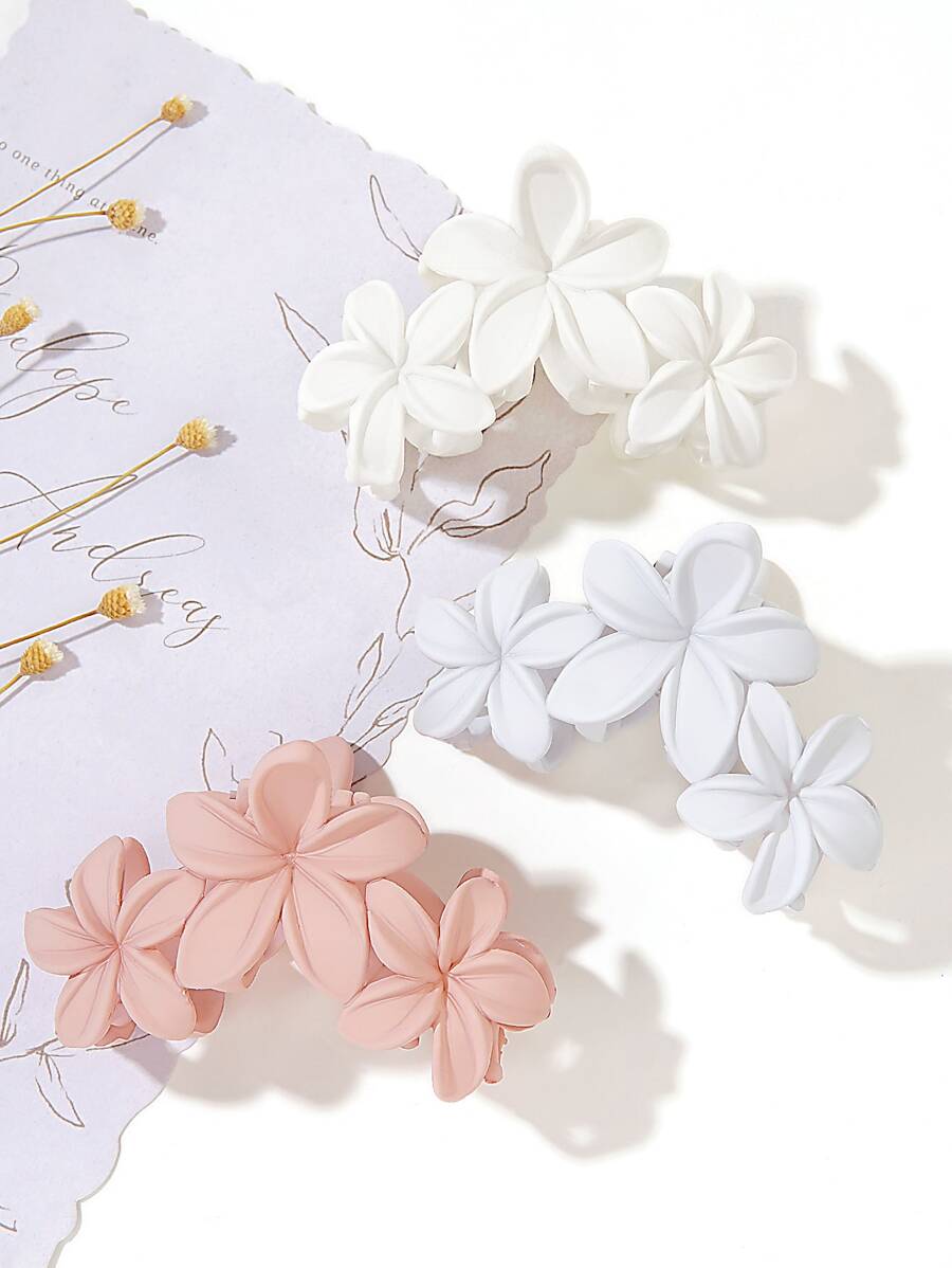 Set Of 3 Medium Size Matte Flower Hair Clips, Gentle And Versatile Hair ...