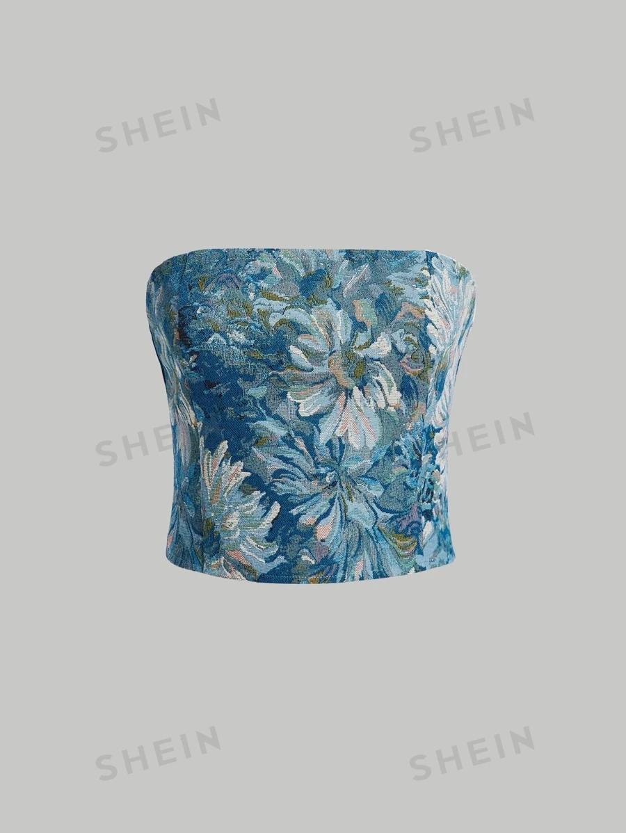 SHEIN MOD Floral Print Zip Back Tube Top | SHEIN UK