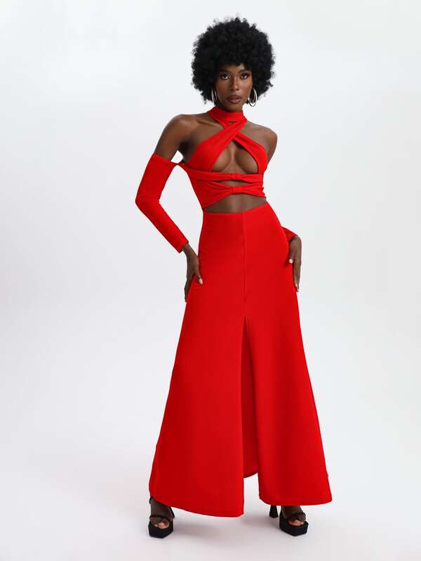 SHEIN X RUNWAY SHERO Criss Cross Cut Out Front Dress | SHEIN USA