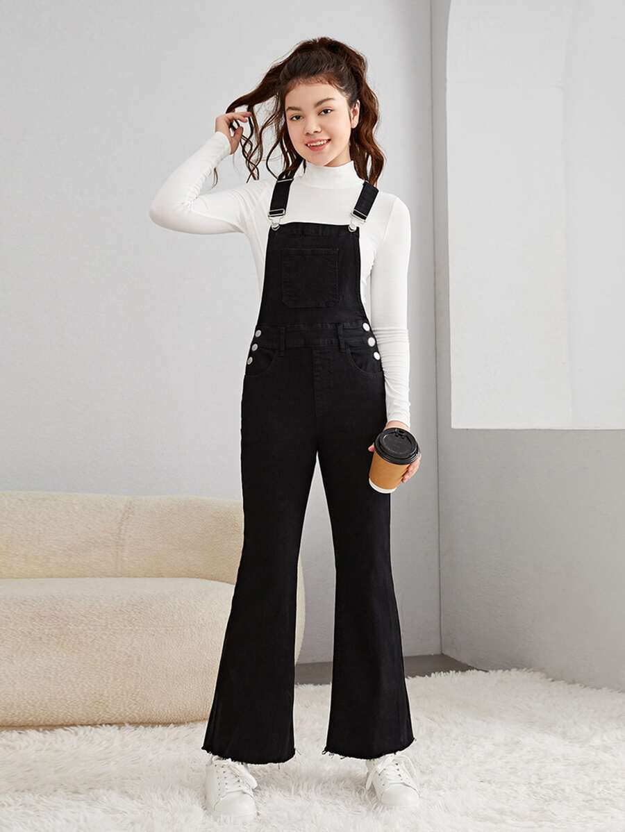 SHEIN x Deborah Teen Girls Button Detail Flare Leg Denim Overalls ...