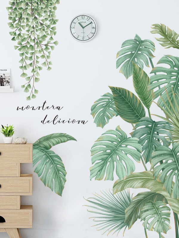 2pcs/set Plant Pattern Wall Sticker, Modern Tropical Leaf Print Wall ...
