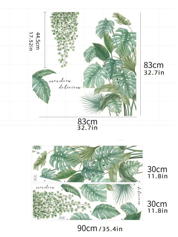 2pcs/set Plant Pattern Wall Sticker, Modern Tropical Leaf Print Wall ...