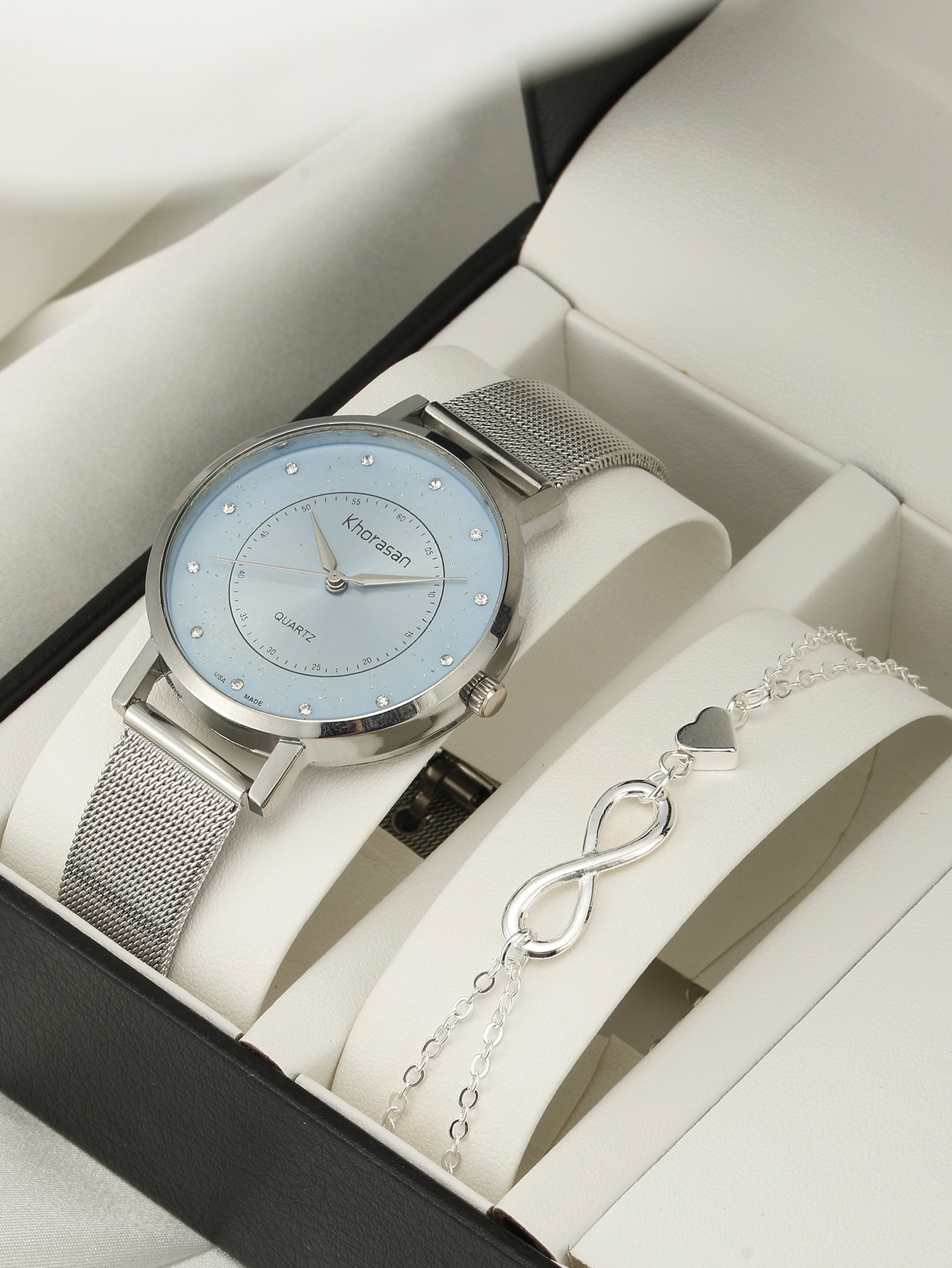 1pc Rhinestone Decor Quartz Watch & 1pc Bracelet