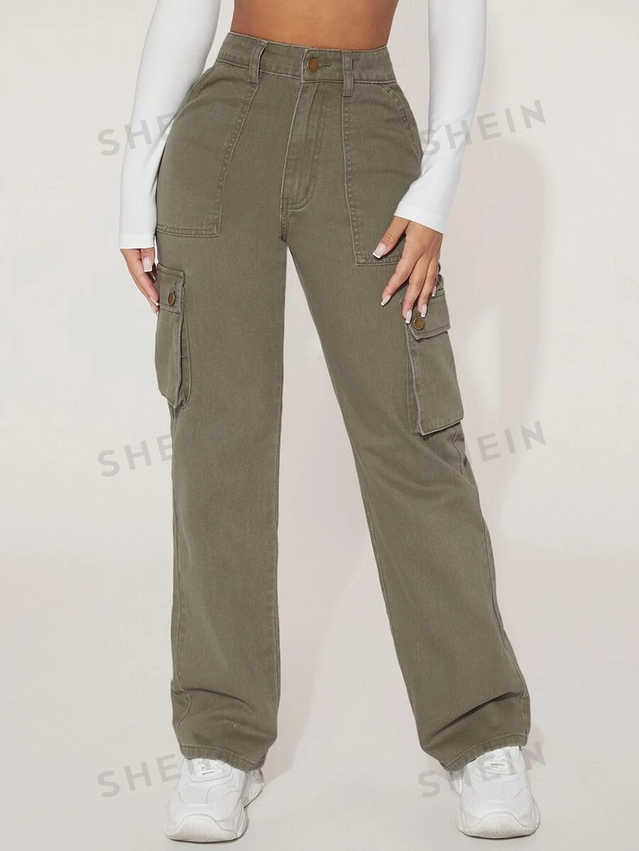 SHEIN PETITE High Waist Flap Pocket Cargo Jeans for Sale Australia| New ...