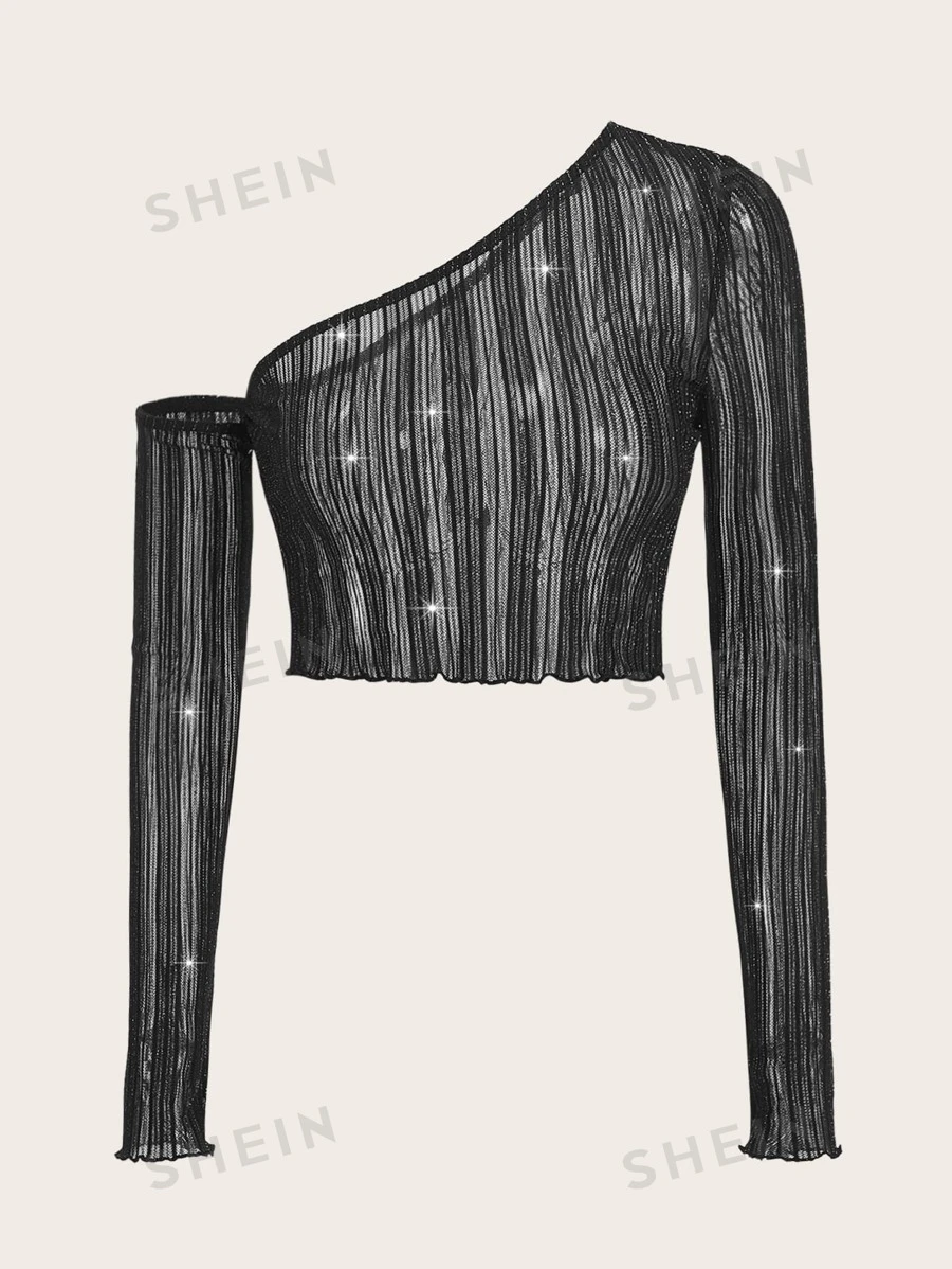 SHEIN ICON Top à col asymétrique à ourlet ondulé court transparent ...