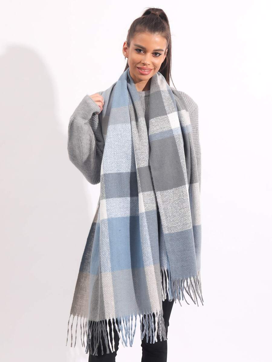 1pc Women's Plaid Faux Cashmere Scarf Soft And Warm Shawl For Daily Use ...