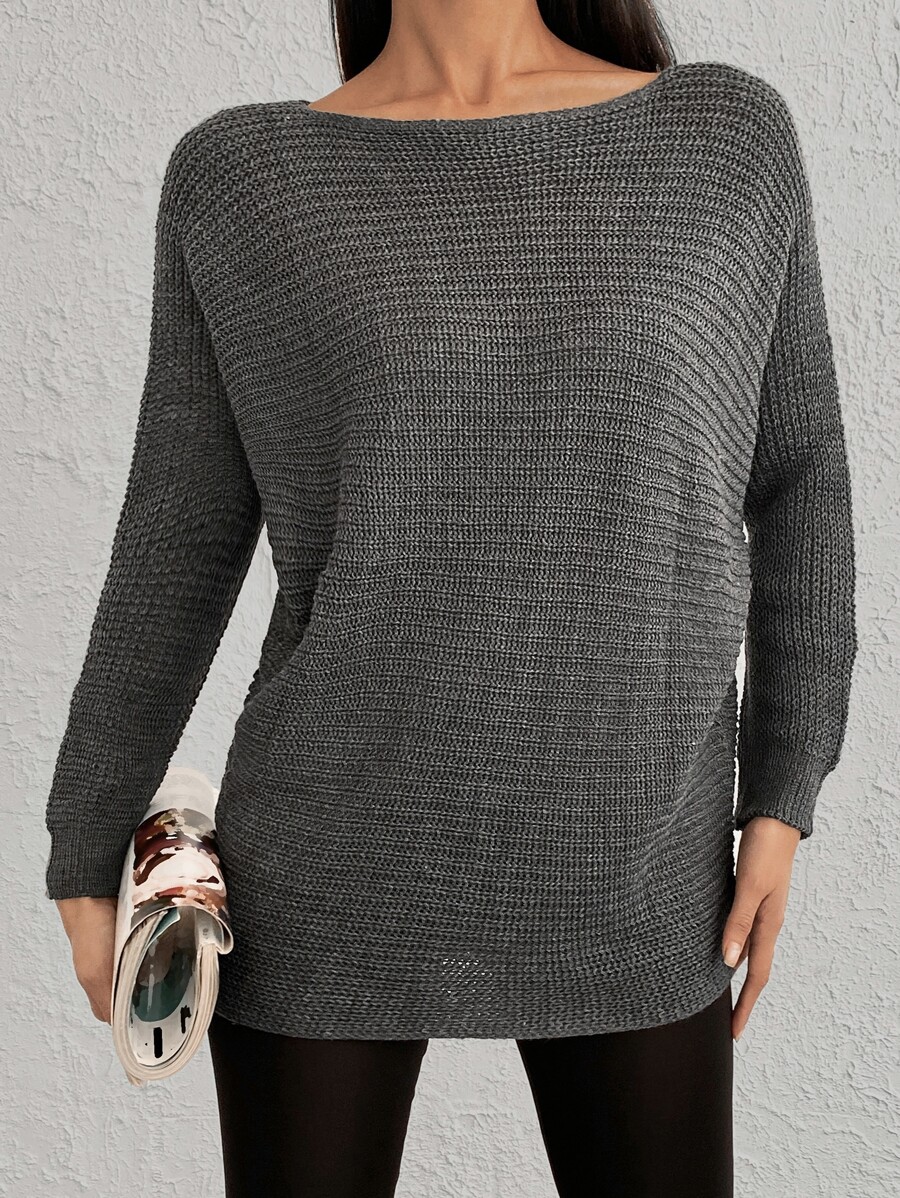 Boat Neck Batwing Sleeve Sweater | SHEIN USA
