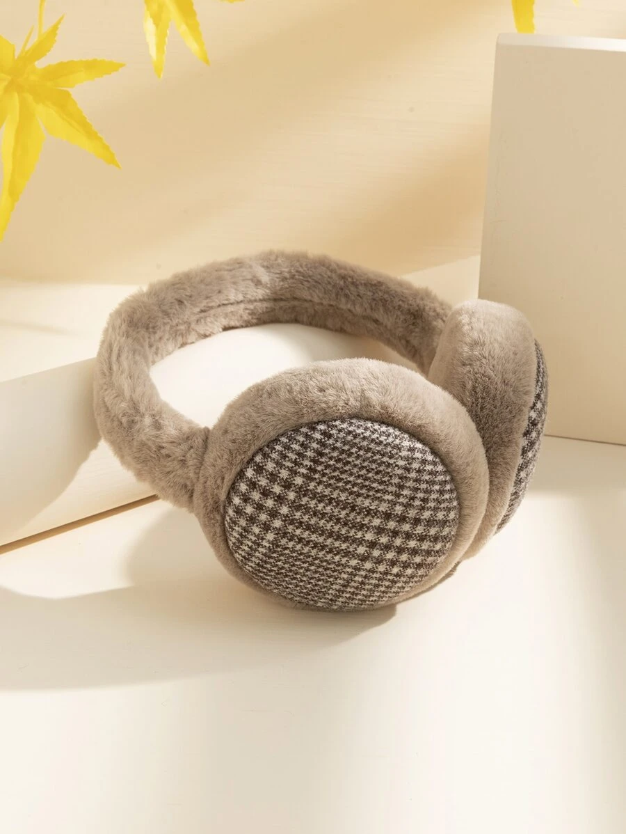 1pc Plaid Foldable Plush Warm Ear Muffler | SHEIN USA