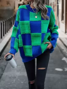 SHEIN Essnce Checker Pattern Drop Shoulder Sweater | SHEIN USA