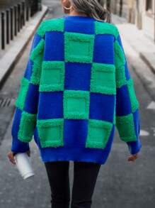 SHEIN Essnce Checker Pattern Drop Shoulder Sweater | SHEIN USA