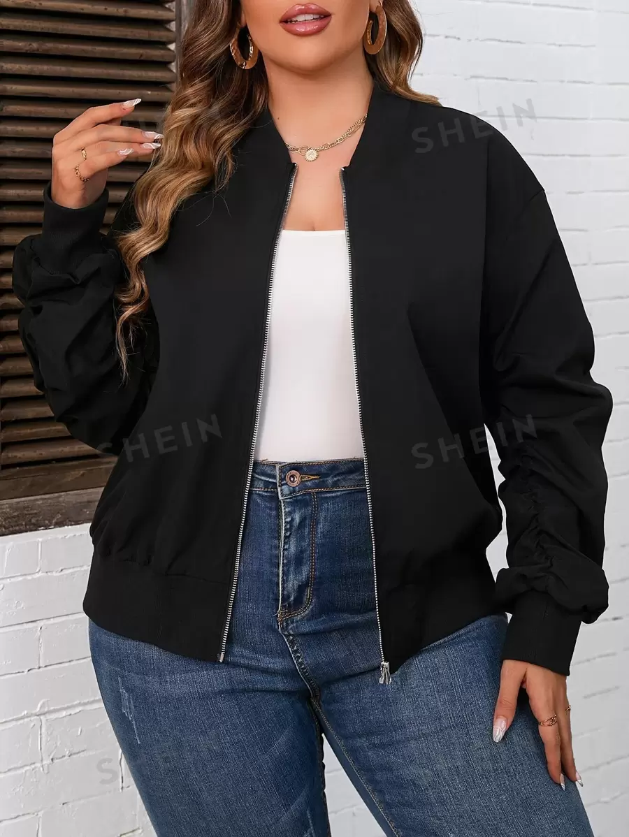 SHEIN Essnce Plus Drop Shoulder Zipper Bomber Jacket | SHEIN UK