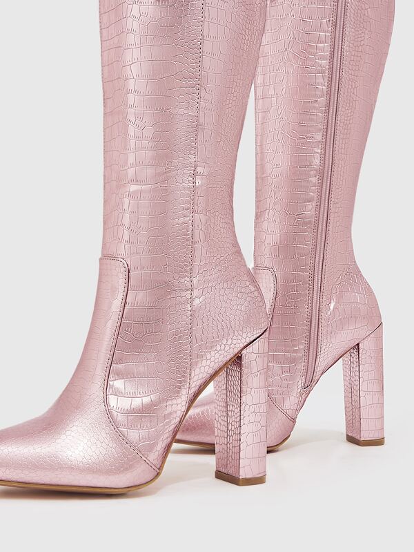 Cuccoo Party Collection Metallic Crocodile Embossed Point Toe Chunky ...