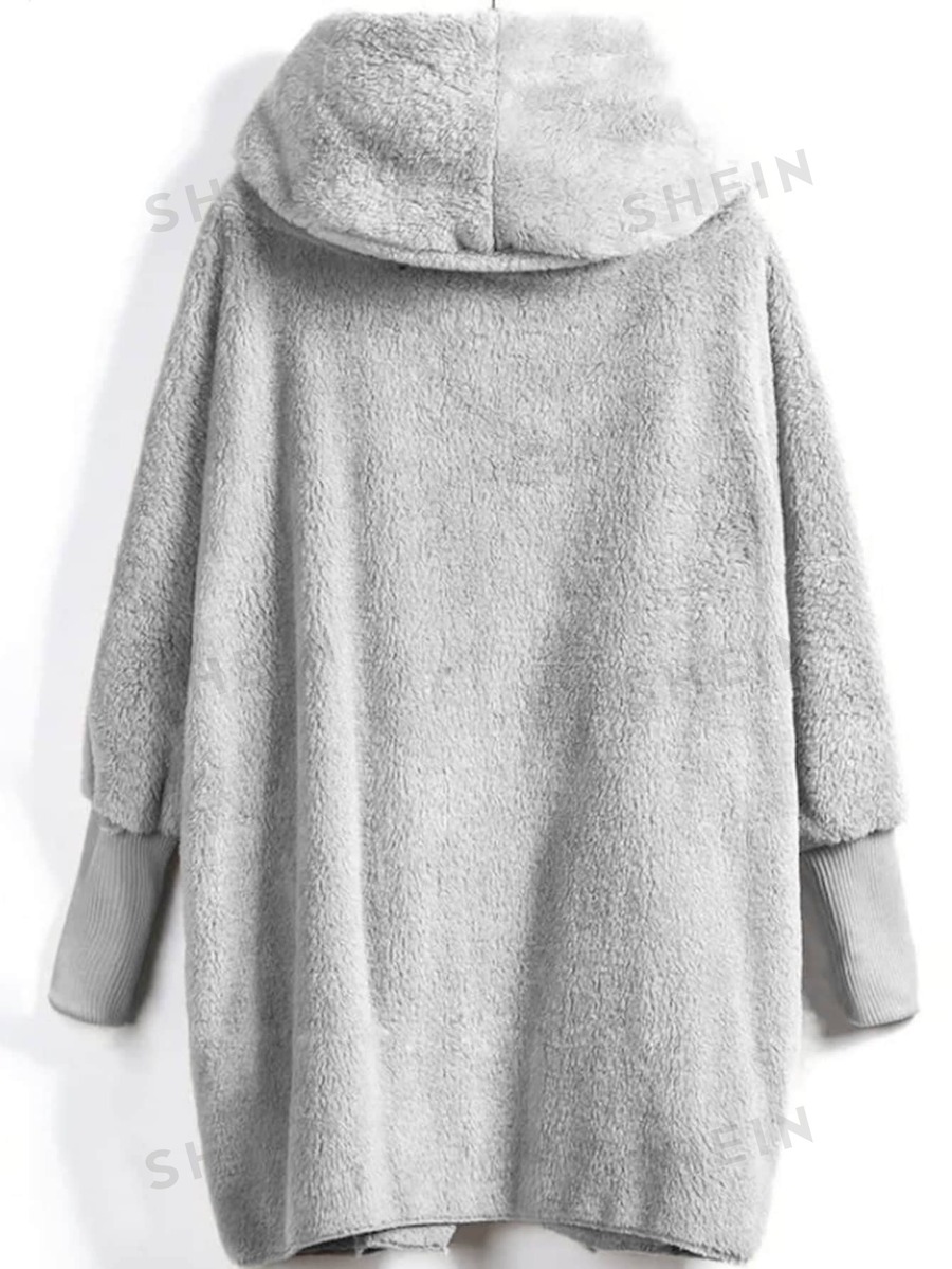 SHEIN LUNE Hooded Open Front Fluffy Teddy Coat | SHEIN UK
