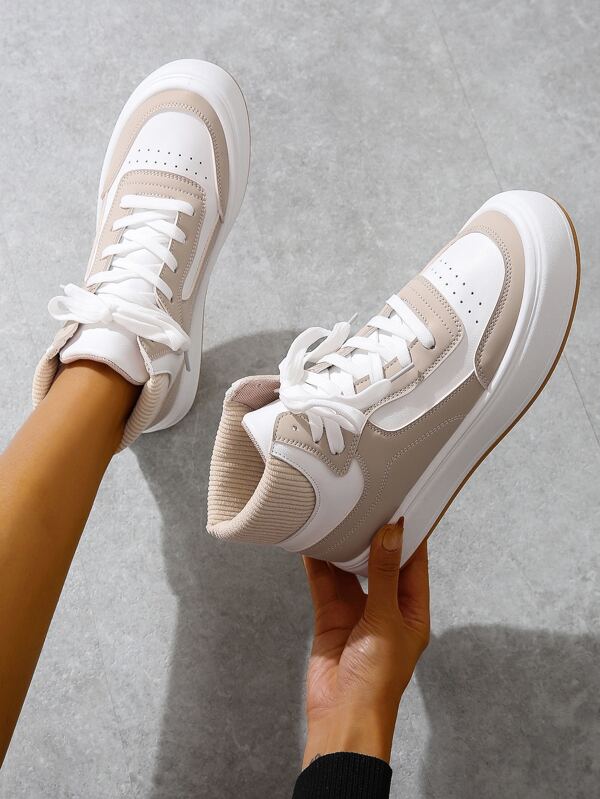Women Colorblock Sneakers Two Tone Lace-Up Front Skate Shoes | SHEIN USA