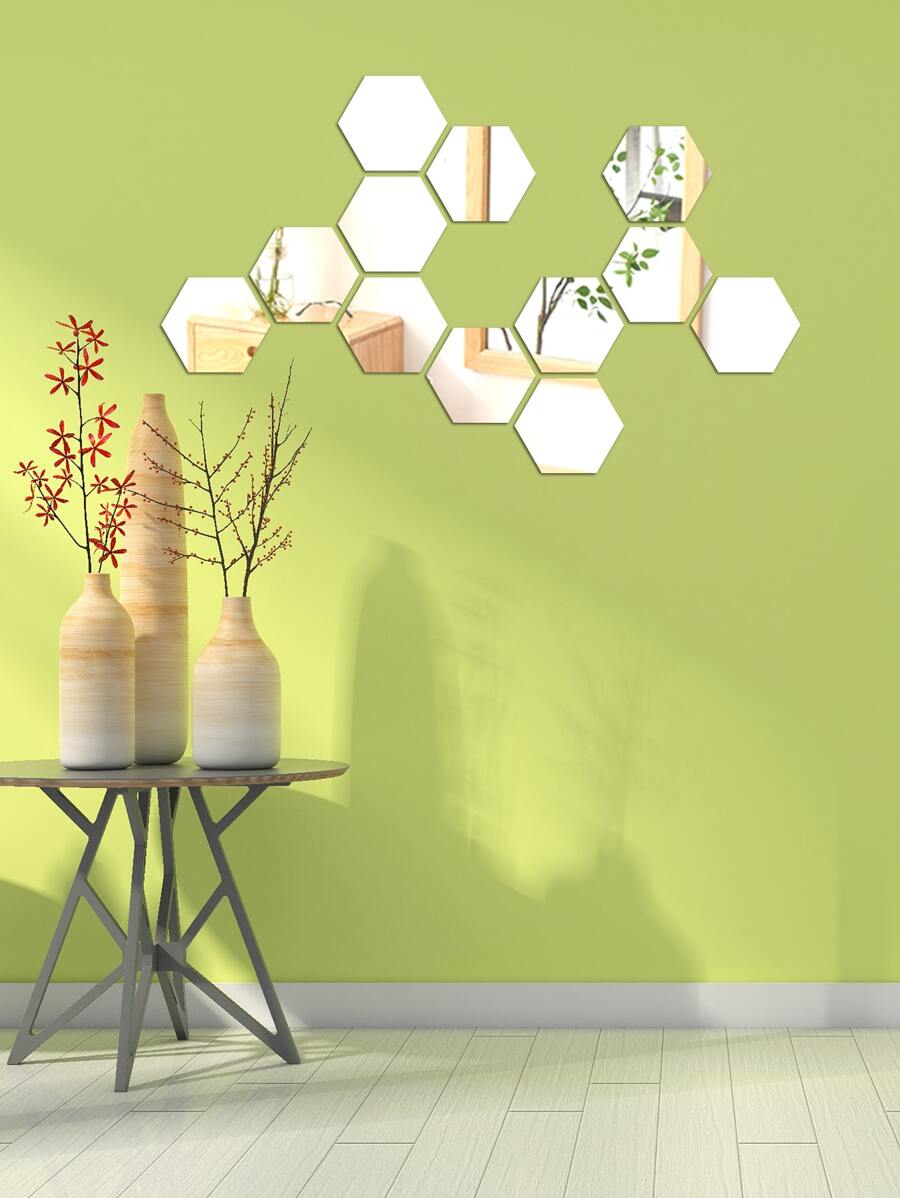 12pcs Mirror Wall Stickers, Hexagon Wall Art Stickers, DIY Household ...
