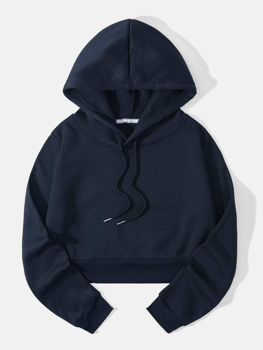 SHEIN EZwear Thermal Lined Crop Drawstring Hoodie | SHEIN USA