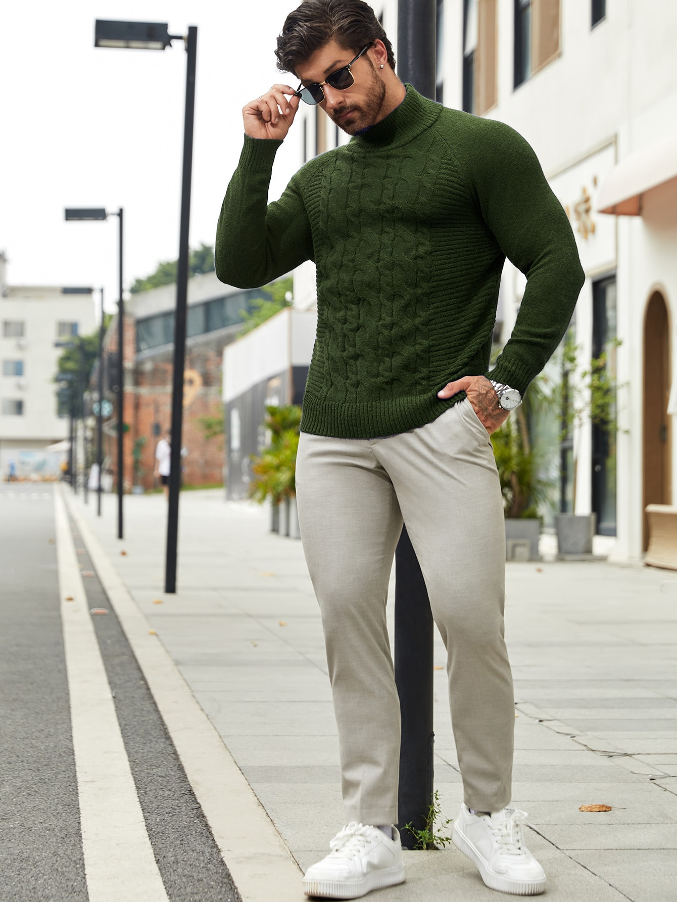 Manfinity Men Turtleneck Cable Knit Raglan Sleeve Jumper | SHEIN UK