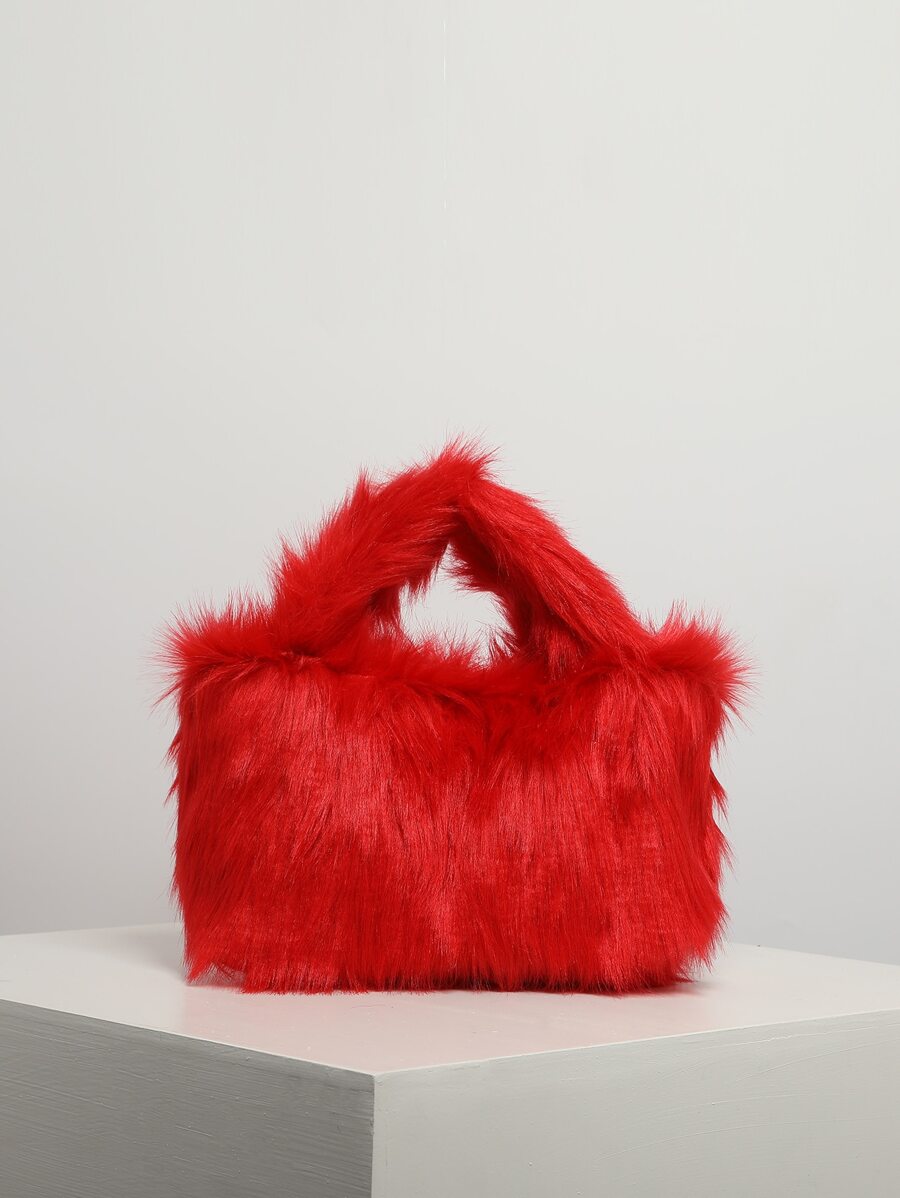 Neon Red Minimalist Fuzzy Satchel Bag Valentines | SHEIN USA