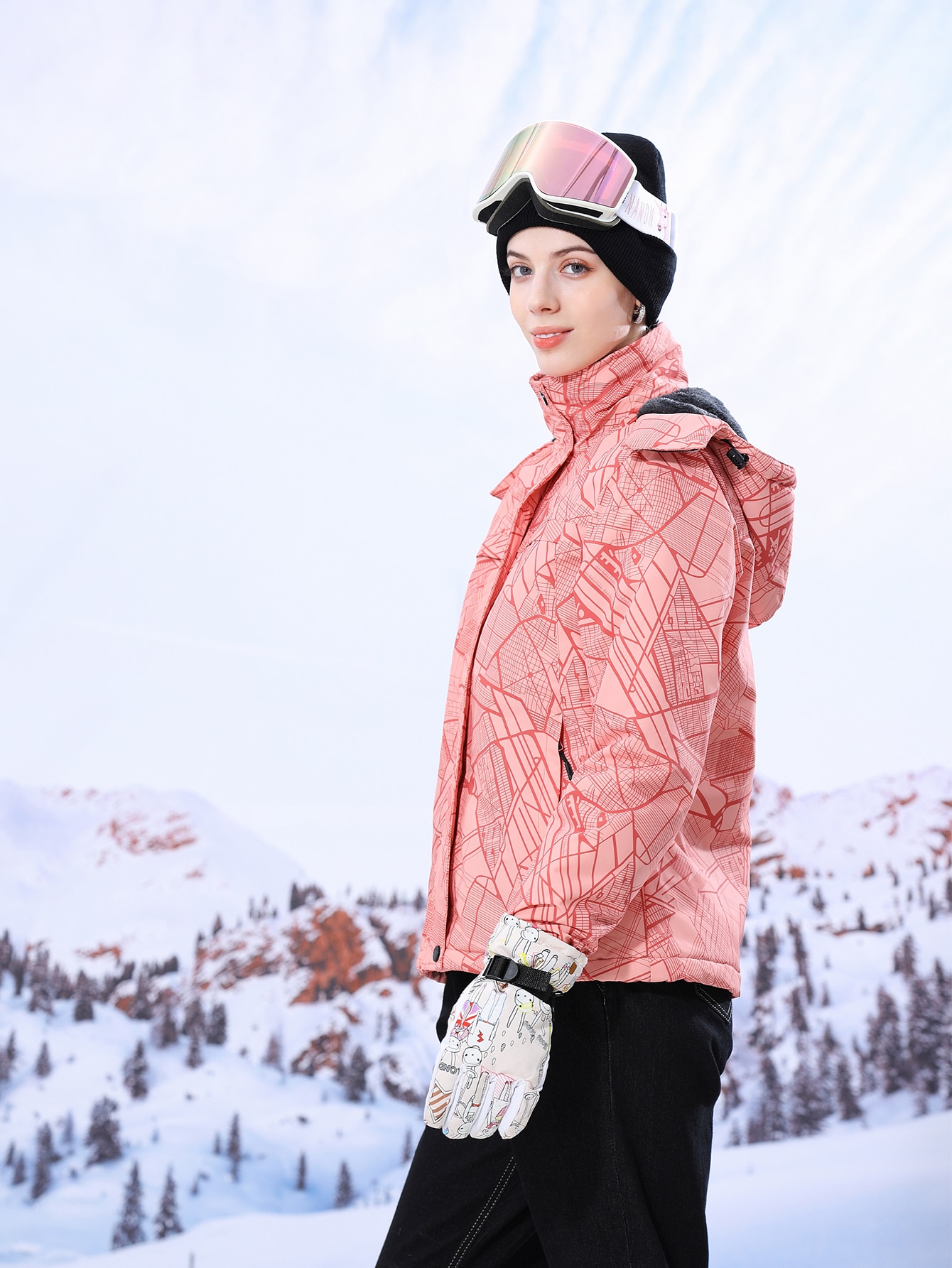 Geo Print Zip Up Hooded Down Coat | SHEIN USA