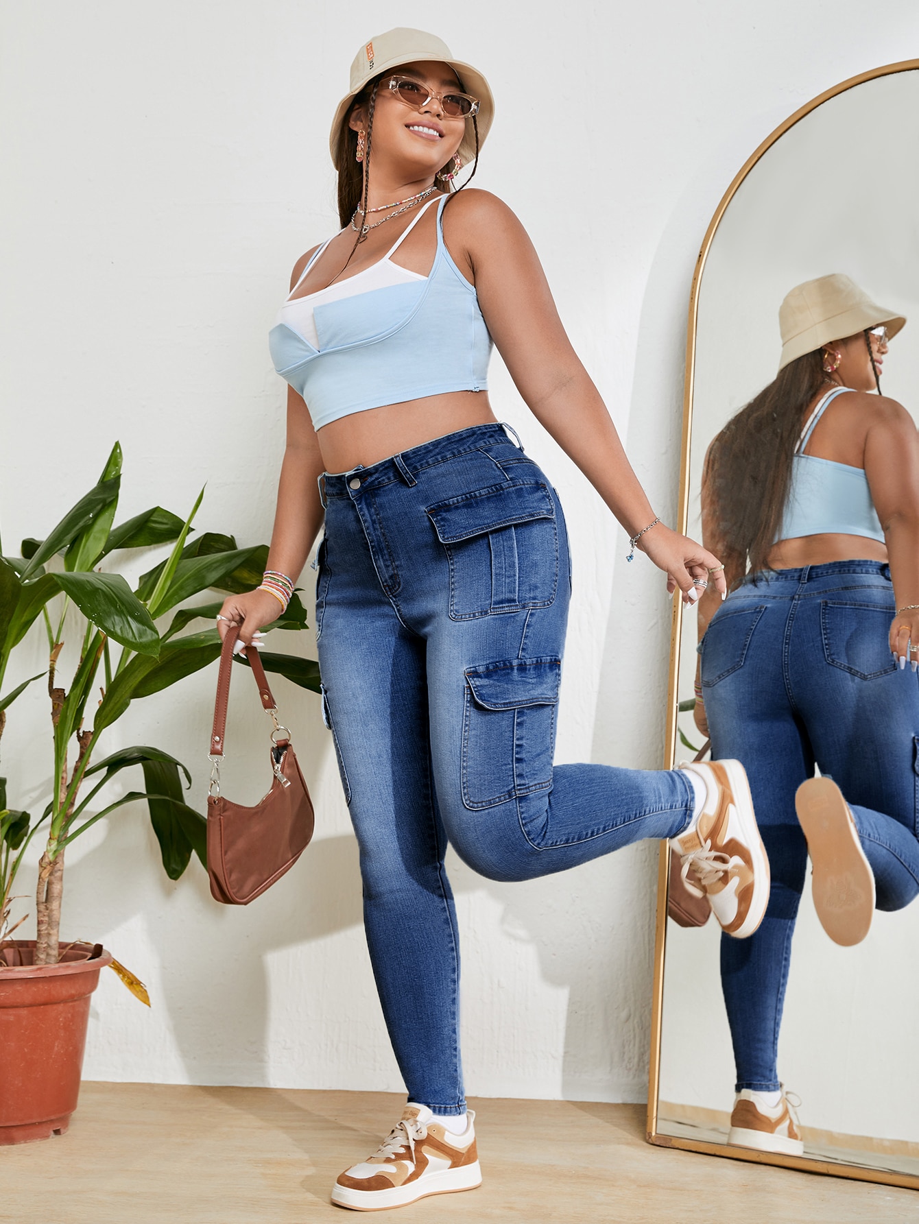 Shein Ezwear Plus Flap Pocket Side Cargo Jeans Shein Usa