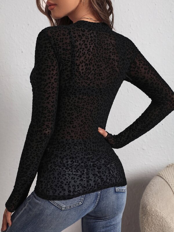Shein Bae Leopard Print Sheer Mesh Top Without Bra Shein Uk