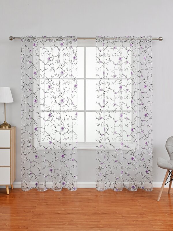 Floral Pattern Single Panel Sheer Curtain | SHEIN USA