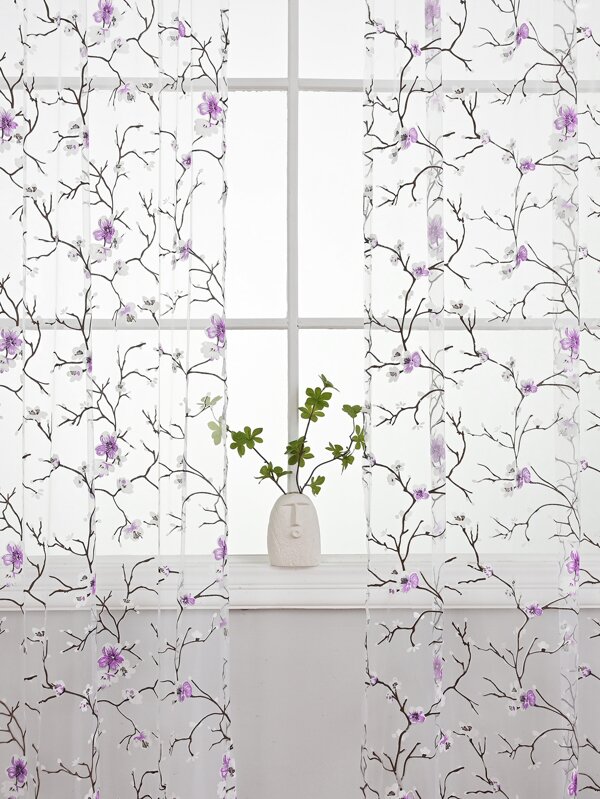 Floral Pattern Single Panel Sheer Curtain | SHEIN USA