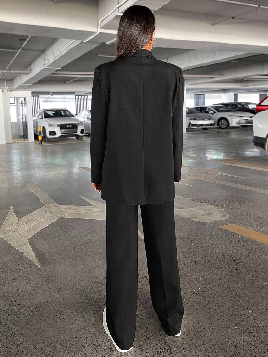 Shein Bizwear Unicolore Col À Revers Blazer And Pantalon De Costume