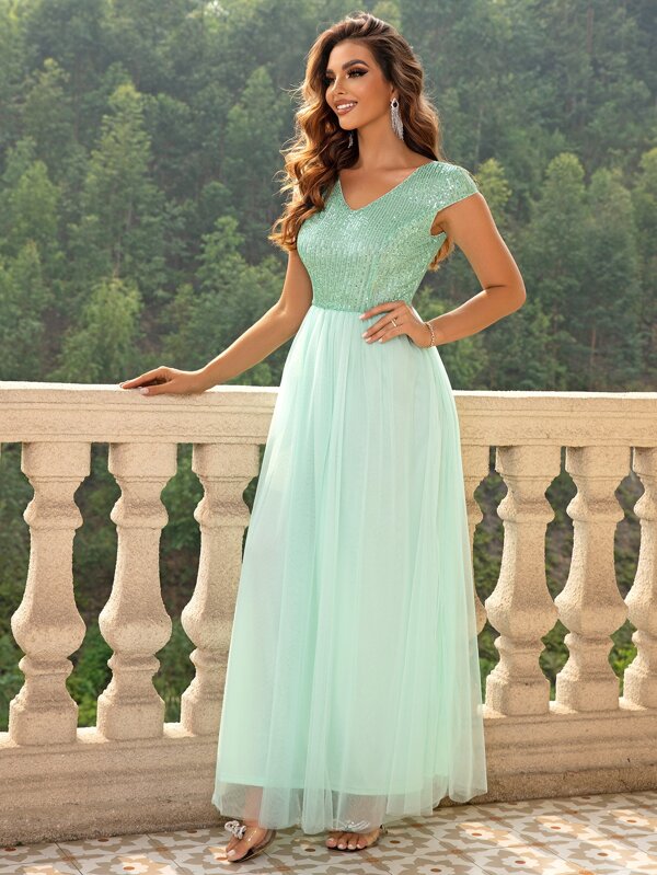 Joyfunear Contrast Sequin Mesh Prom Dress | SHEIN USA