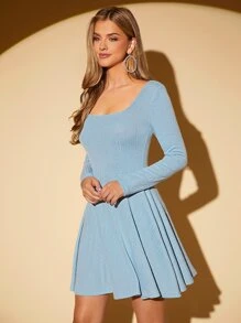 SHEIN Essnce Square Neck Ribbed Knit Dress | SHEIN USA