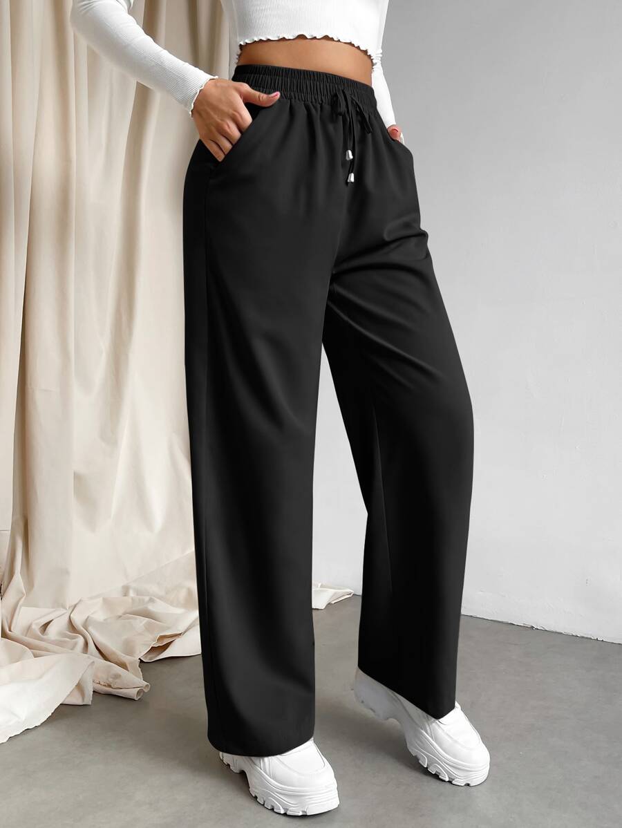 Shein Ezwear Hose Mit Weiten Beinen Knoten Auf Taille Schrägen