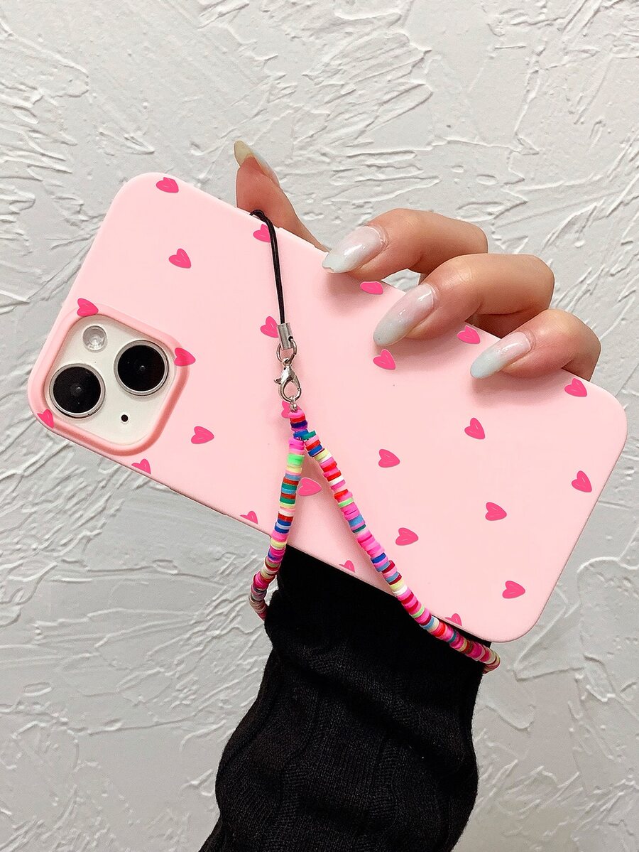 Phone Charm Pink Heart Pattern Phone Case With Lanyard Compatible With IPhone 15/15Pro/15Plus ...