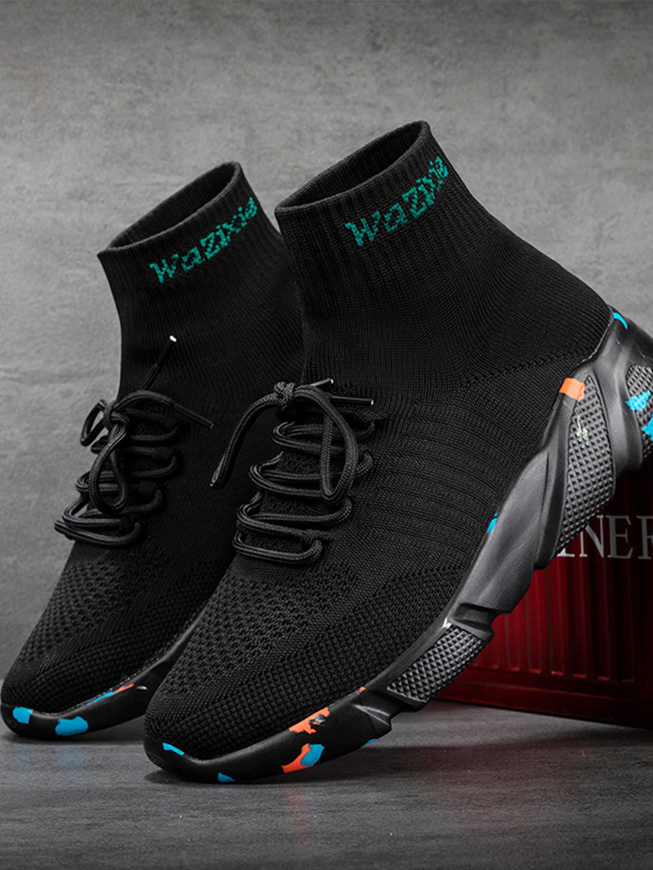 Men'S Knitted Black Lightweight Anti Slip Elastic High Top Socks ...