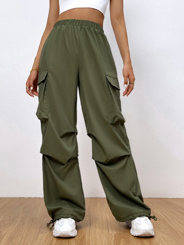 SHEIN Coolane Flap Pocket Drawstring Hem Cargo Pants | SHEIN USA