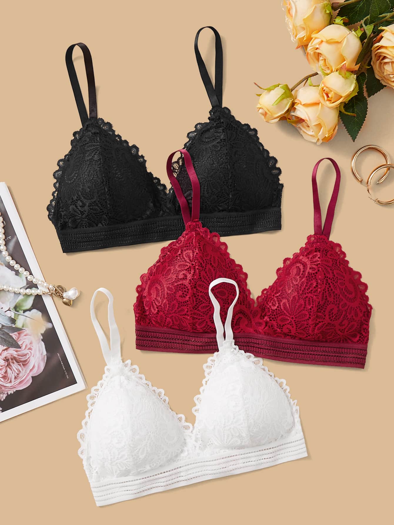 3pack Floral Lace Bra Set | SHEIN USA