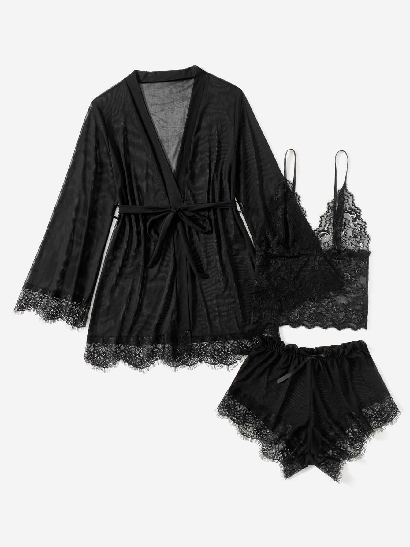 Classic Sexy 4pack Floral Mesh Lingerie Set And Belted Robe Shein Usa