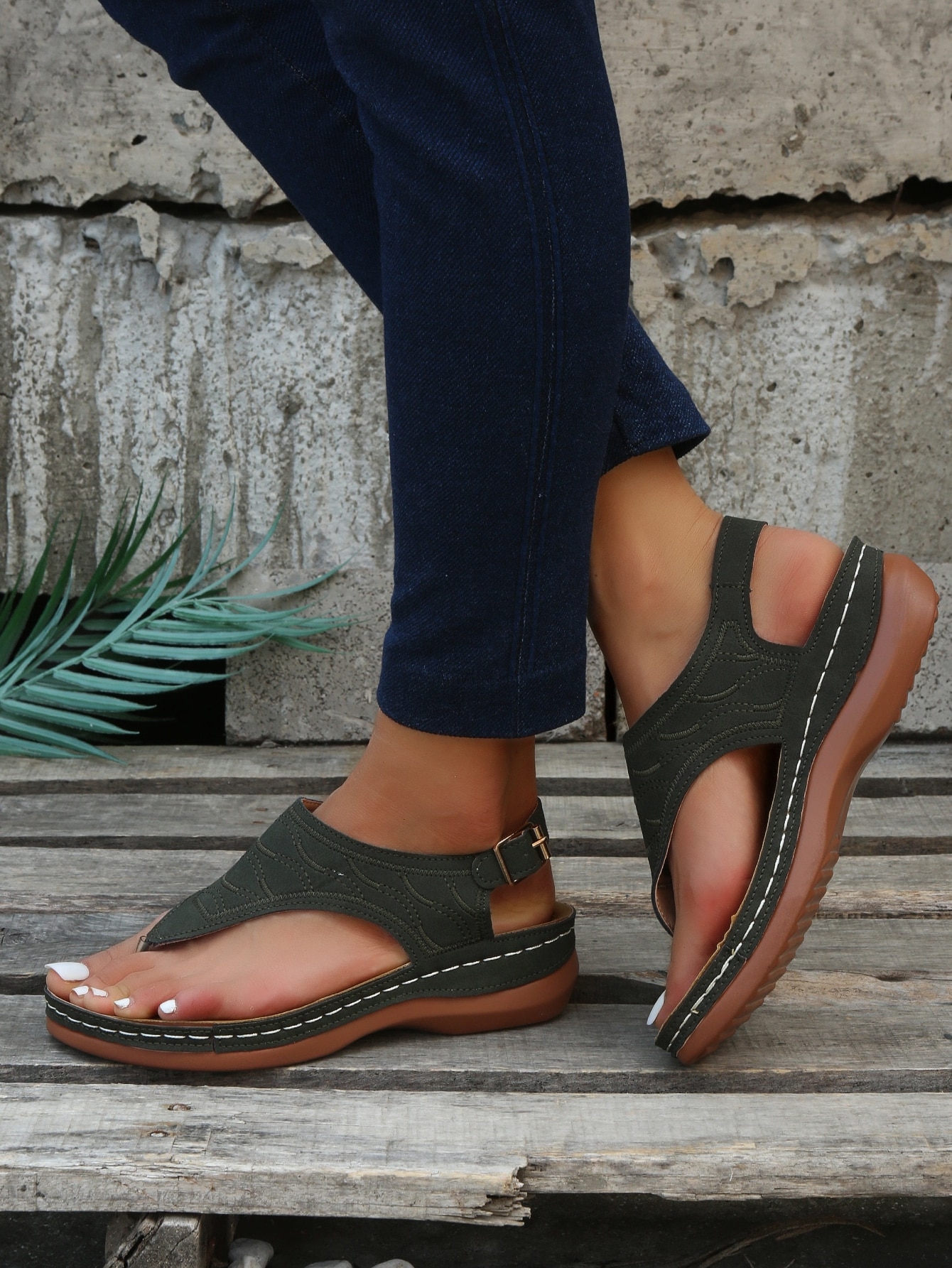 EMERY ROSE Geometric Embroidered Toe Post Wedge Sandals