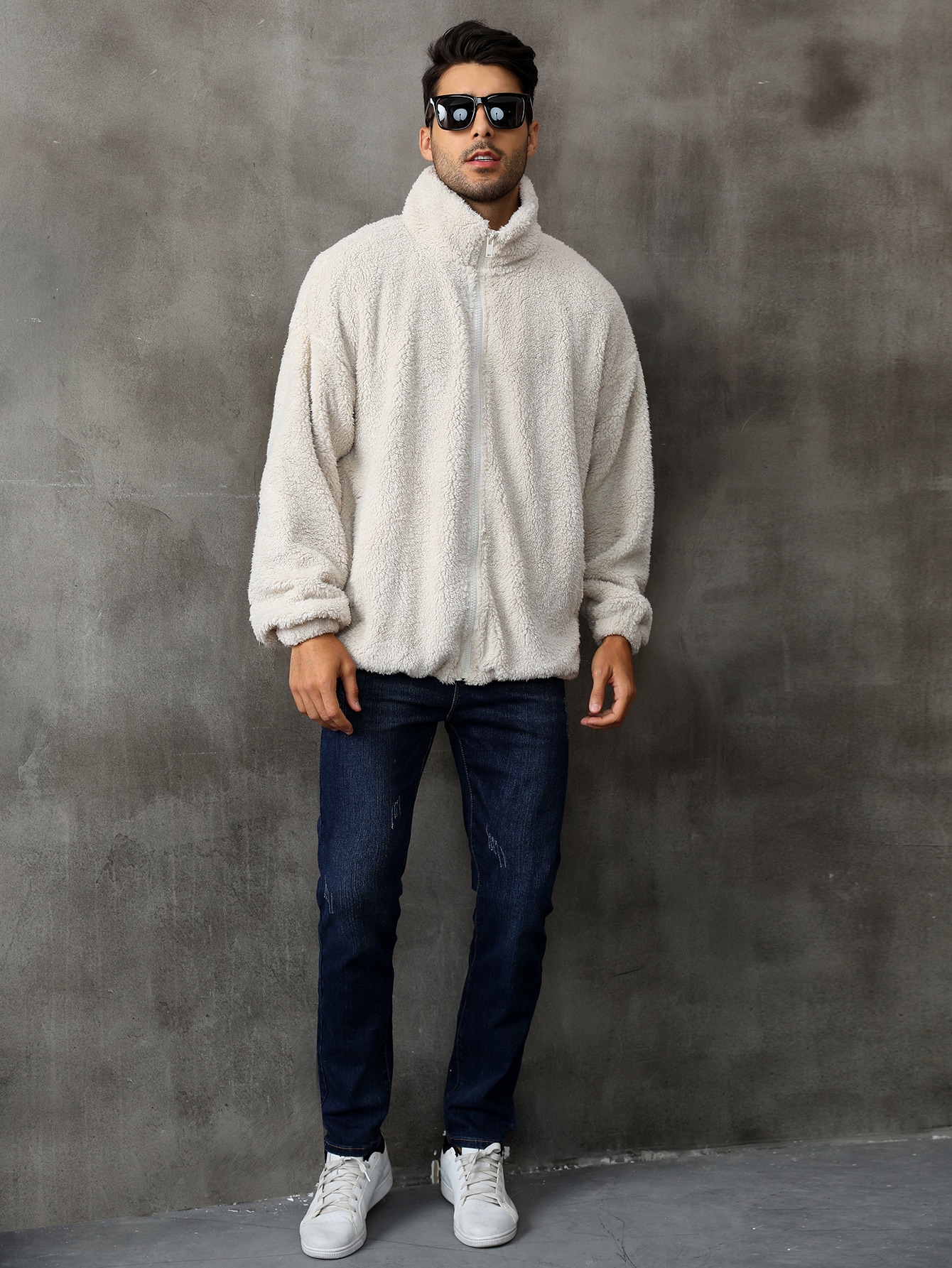 Men Zip Up Drop Shoulder Teddy Jacket | SHEIN USA